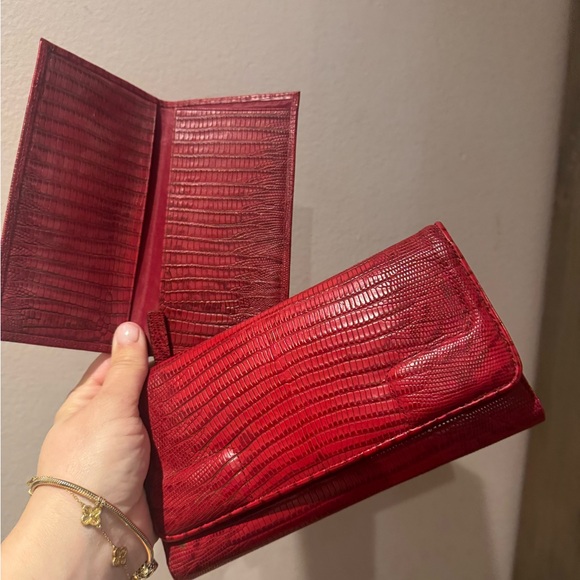 Brahmin | Bags | Brahmin Wallet Tuscan Red Leather Embossed Croc ...